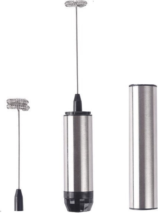 V&P melk opschuimer - zwart RVS - met houder - 3-delige melkopschuimer - op batterijen... | bol