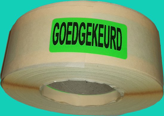 Sticker met "Goedgekeurd" erop - Formaat: 49 x 23 mm - Materiaal: groen ...