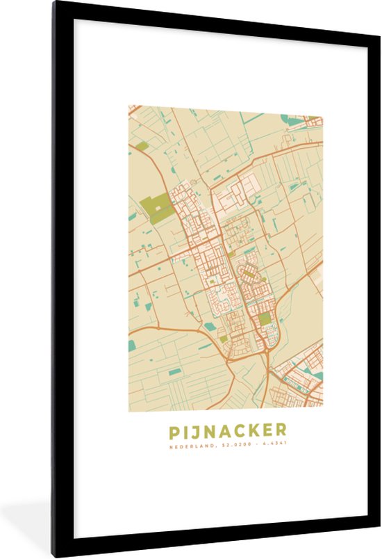 Fotolijst incl. Poster - Pijnacker - Stadskaart - Plattegrond - Kaart ...