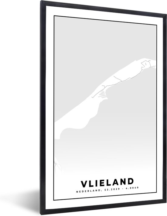 Fotolijst incl. Poster - Eiland - Kaart - Vlieland - Plattegrond - Stadskaart - 60x90... | bol