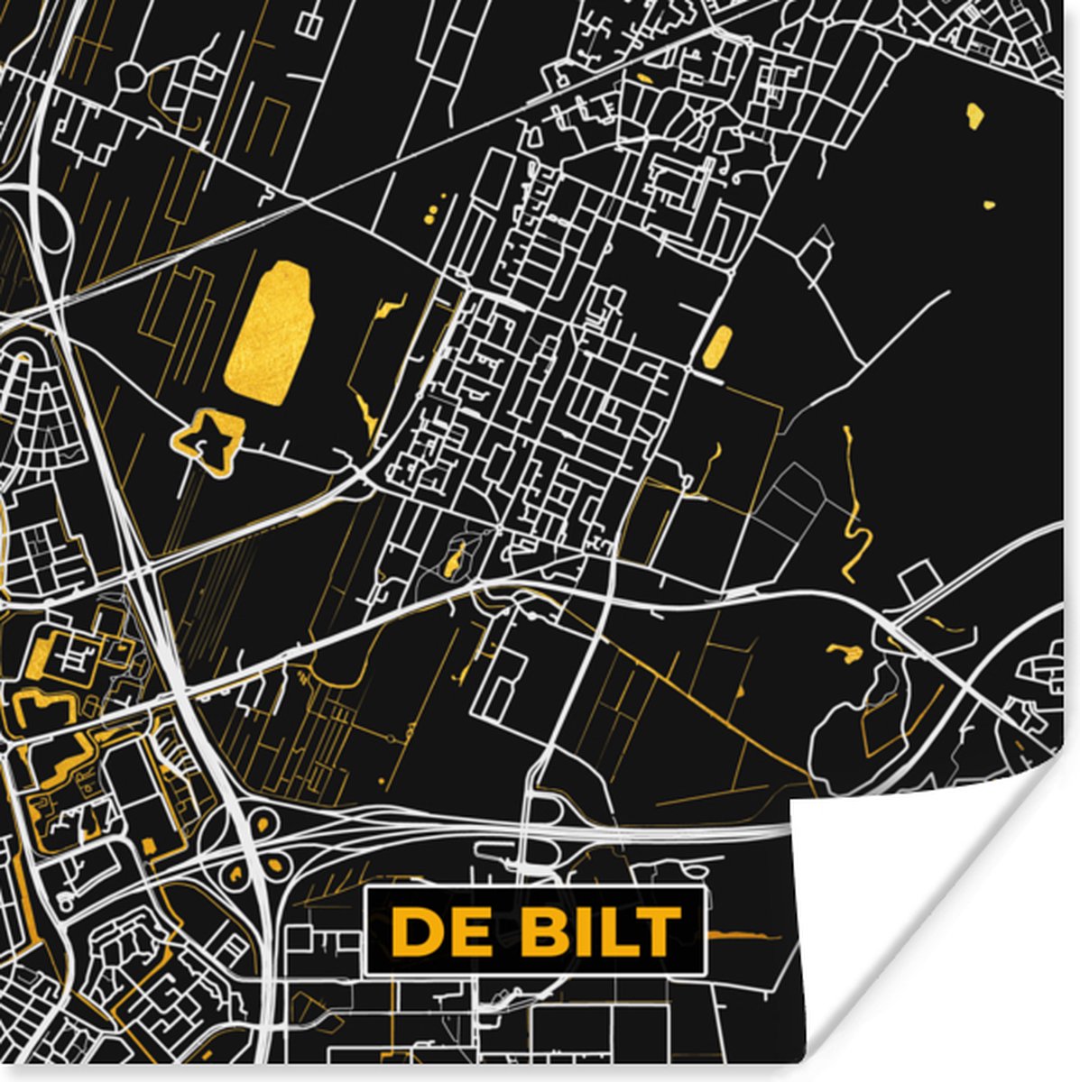 Poster De Bilt - Stadskaart - Goud - Kaart - Plattegrond - Nederland ...