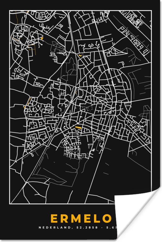 Poster Ermelo - Plattegrond - Stadskaart - Kaart - Black and Gold ...