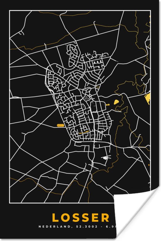 Poster Losser - Black and Gold - Stadskaart - Plattegrond - Kaart ...