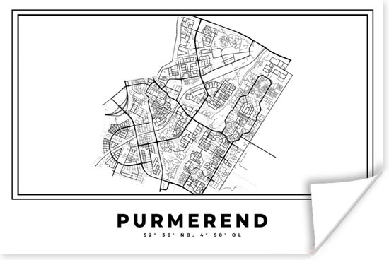 Poster Stadskaart – Zwart Wit - Kaart – Purmerend – Nederland ...