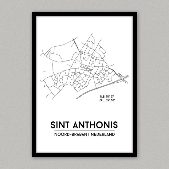Sint Anthonis city poster, A3 met lijst, plattegrond poster ...