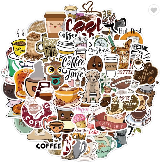 Koffie stickers 50 stuks - Coffee lover - Espresso - Cappuccino - Latte ...