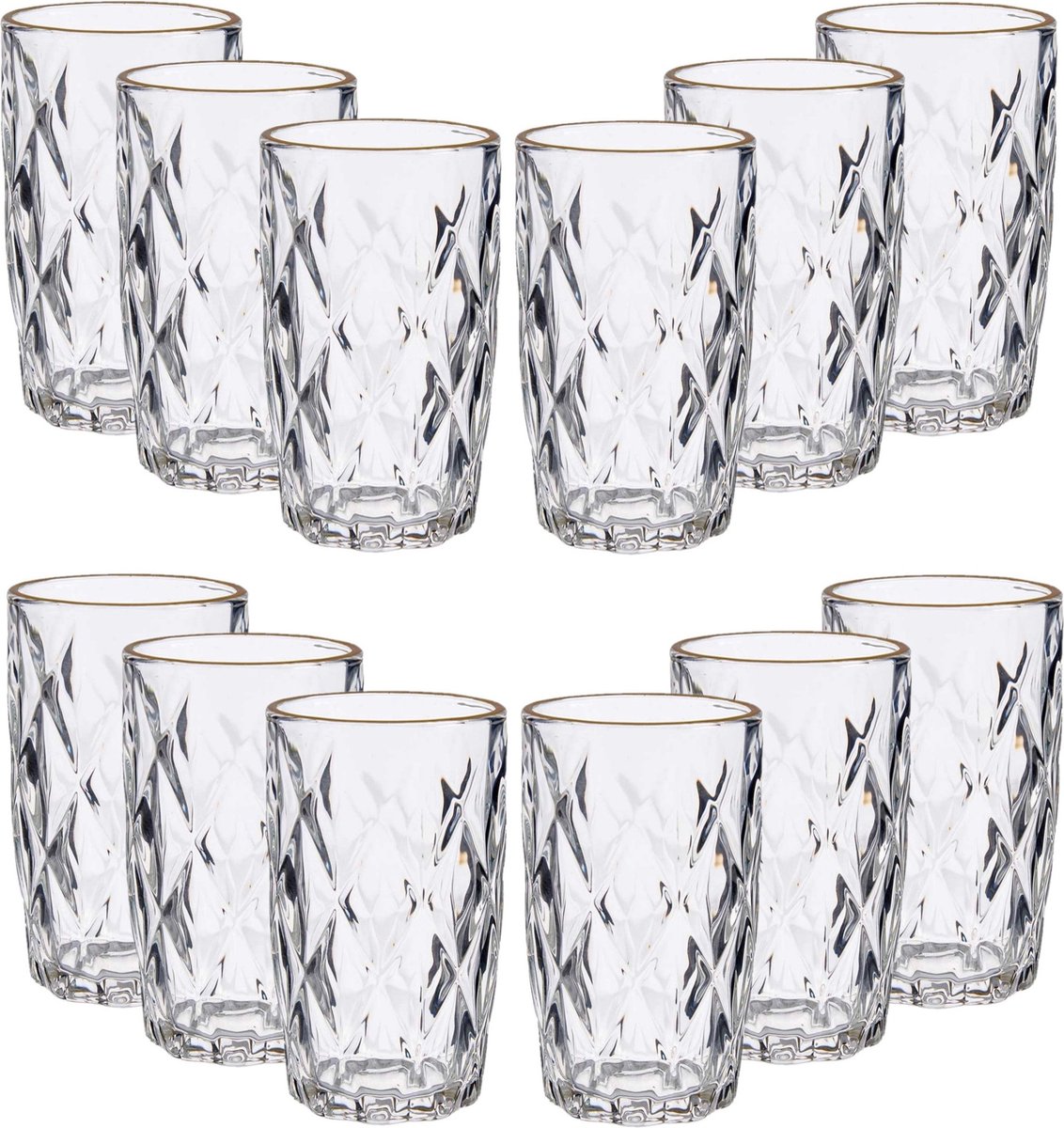 Set de 12 verres à boire/verres à eau en verre décoré de luxe de 340 ml ...
