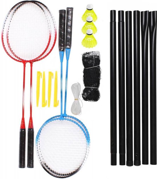 Badmintonset voor 4 personen - Badminton racket - Shuttles en net ...