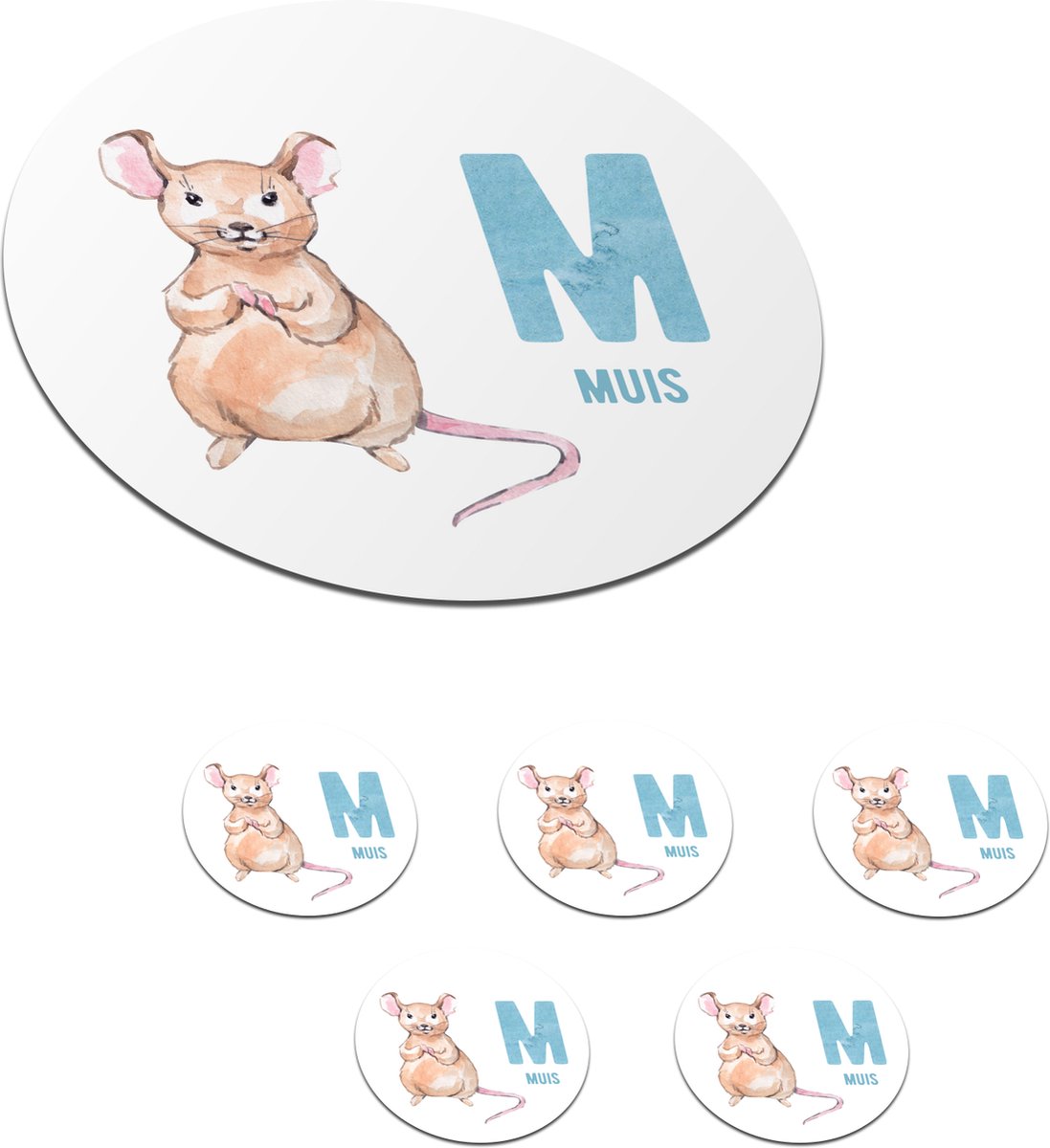 Onderzetters voor glazen - Rond - Muis - Alfabet - Kinderen - 10x10 cm ...
