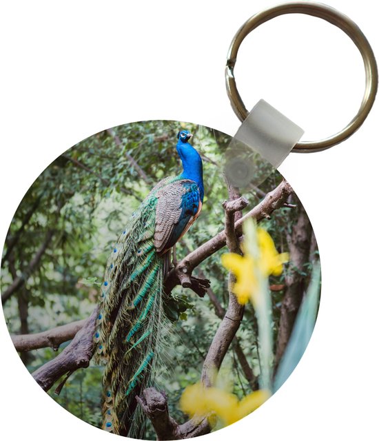 Sleutelhanger - Pauw - Blauw - Bos - Plastic - Rond - Uitdeelcadeautjes ...