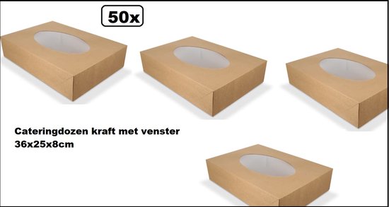 50x Cateringdozen kraft met venster 36x25x8cm - catering salade ...