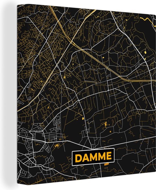 Canvas Schilderij Black & gold - Stadskaart - Plattegrond - Damme ...