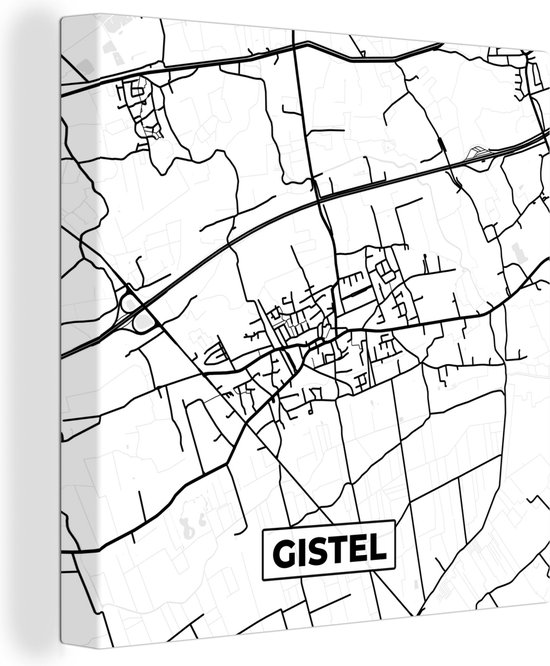 Canvas Schilderij Plattegrond – Gistel – Zwart Wit – Stadskaart - Kaart ...