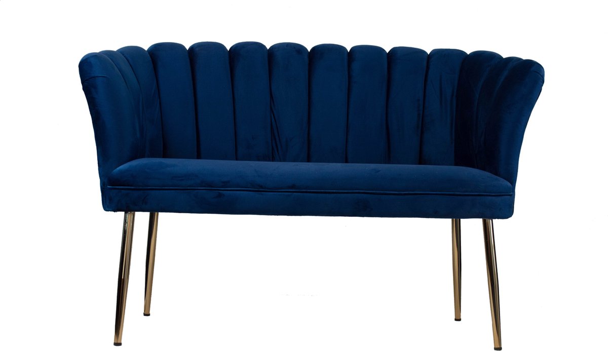 Furnilux - Bank - Schelp - 2 zits - Blauw - Gouden Poten - Velvet | bol.com