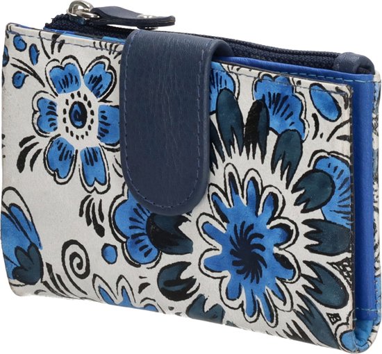 Happy Wallet Hand painted Portemonnee - Bloem print blauw | bol