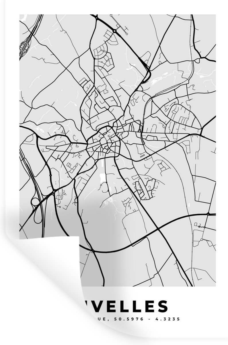 Stickers muraux - Plan de la ville - Zwart Wit - Carte - Nivelles ...