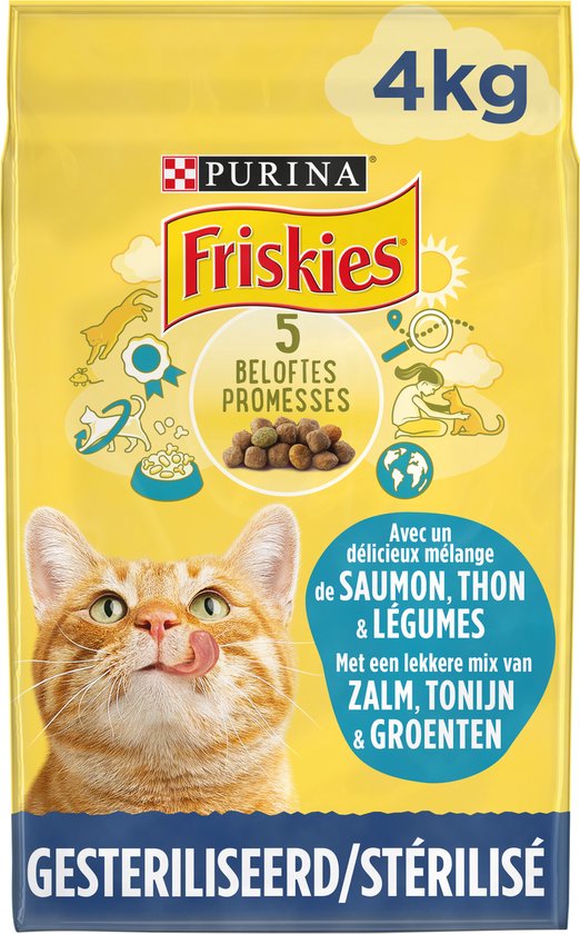 Friskies Gesteriliseerde Katten droogvoer - Zalm & Groenten - 4000g | bol