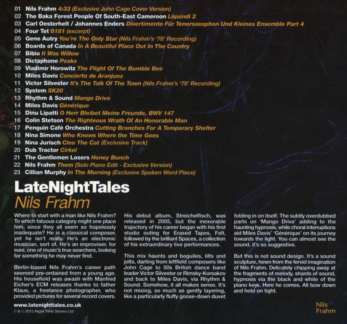 Nils Frahm - Late Night Tales (CD), Nils Frahm | CD (album) | Muziek ...