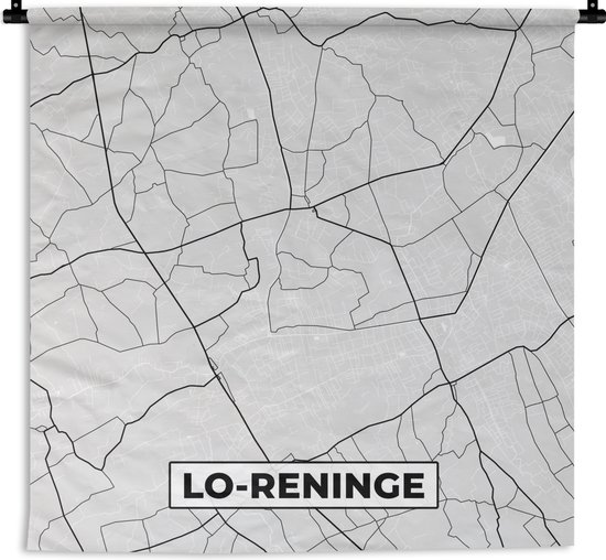 Wandkleed - Wanddoek - België – Lo Reninge – Stadskaart – Kaart – Zwart ...