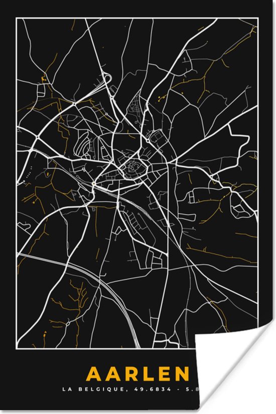 Poster Kaart - Goud - Stadskaart - Plattegrond - Aarlen - 40x60 cm | bol