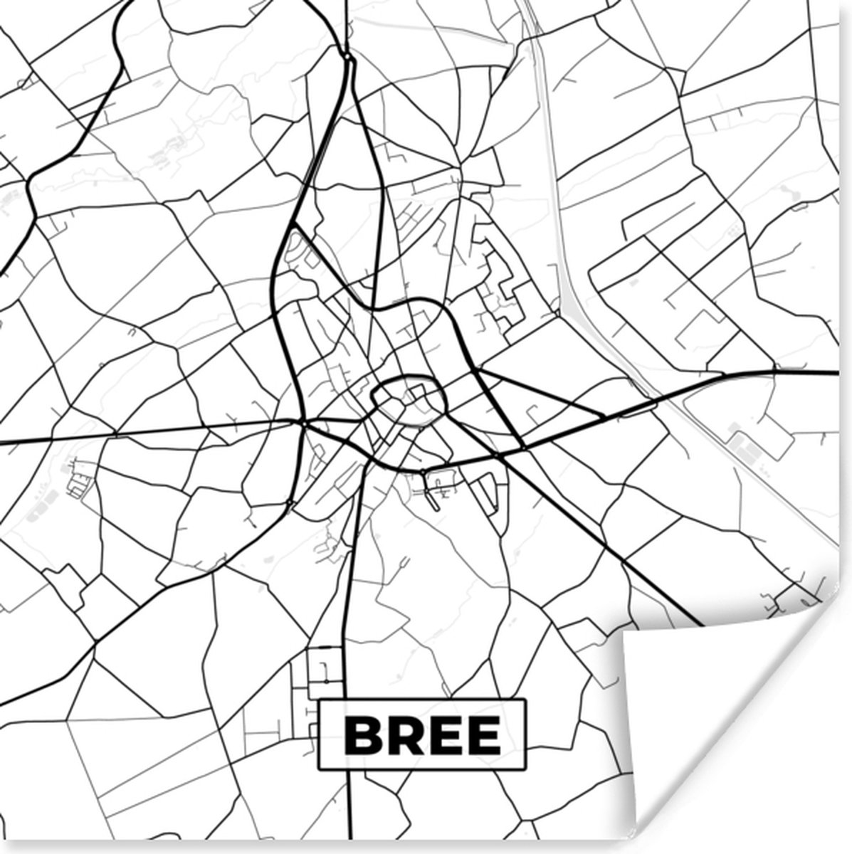 Affiche Zwart Wit – België – Carte – City Map – Map – Bree - 50x50 cm ...