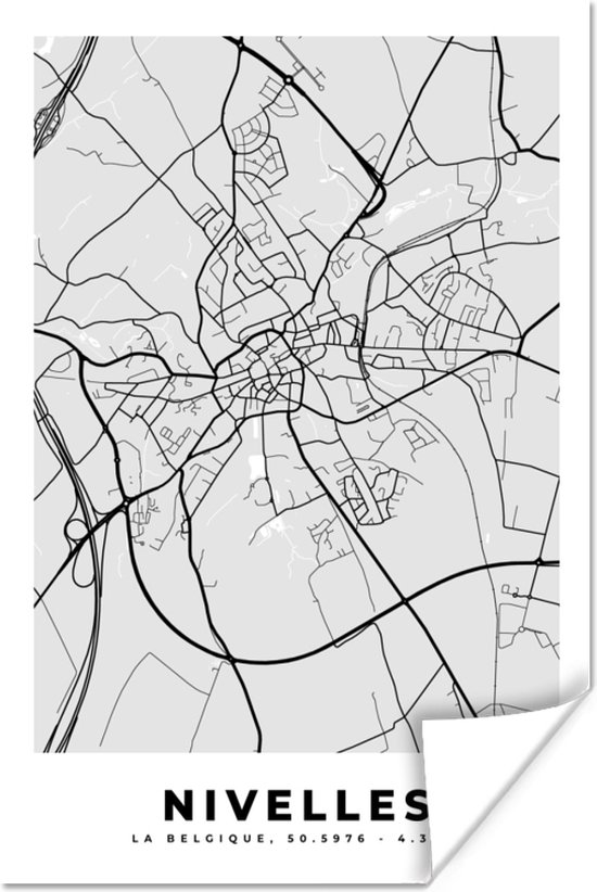 Poster City Map – Zwart Wit - Carte – Nivelles – België – Carte ...
