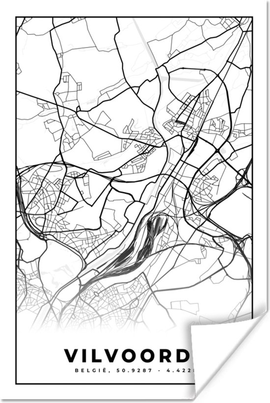 Poster Stadskaart – Plattegrond – België – Zwart Wit – Vilvoorde ...