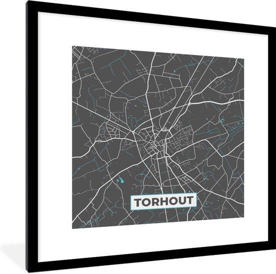 Fotolijst incl. Poster - Plattegrond – Torhout – Blauw – Stadskaart ...