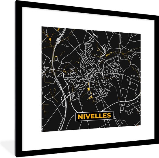 Fotolijst incl. Poster - Nivelles - Plattegrond - Kaart - Goud ...