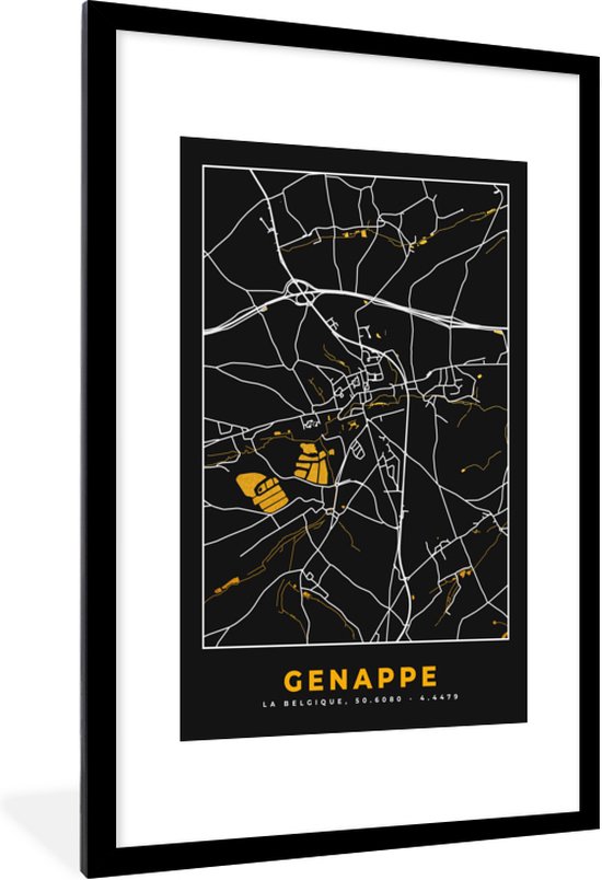 Fotolijst incl. Poster - Genappe - Plattegrond - Goud - Kaart ...