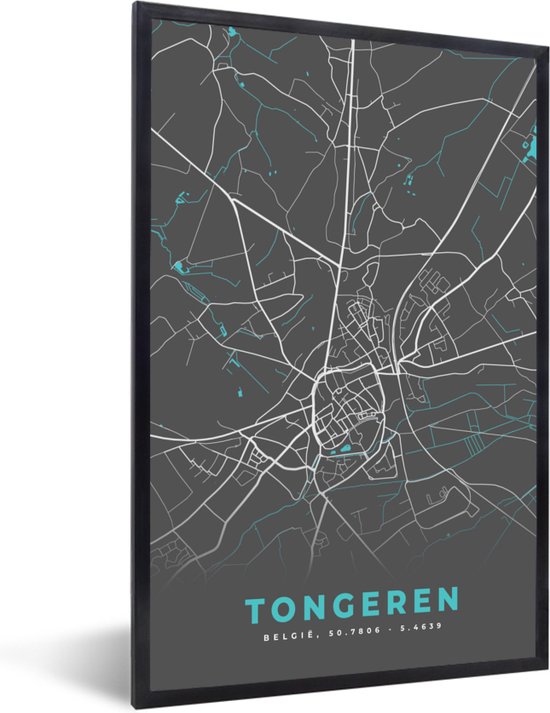 Fotolijst incl. Poster - Plattegrond – Tongeren – Blauw – Stadskaart ...