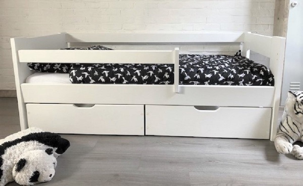 Peuterbed Kas - 70 x 160 cm - met Opberglades - Wit grenen hout | bol.com