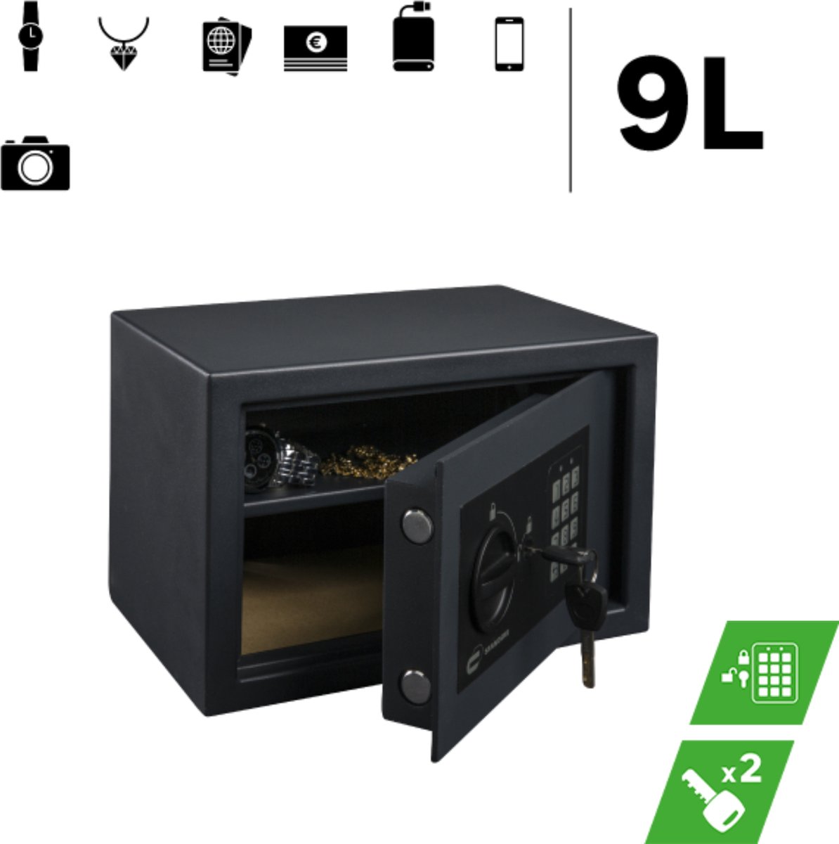 STANDERS - Elektronische kluis - 9L - 20 x 31 x 20 cm - Wandkluis ...