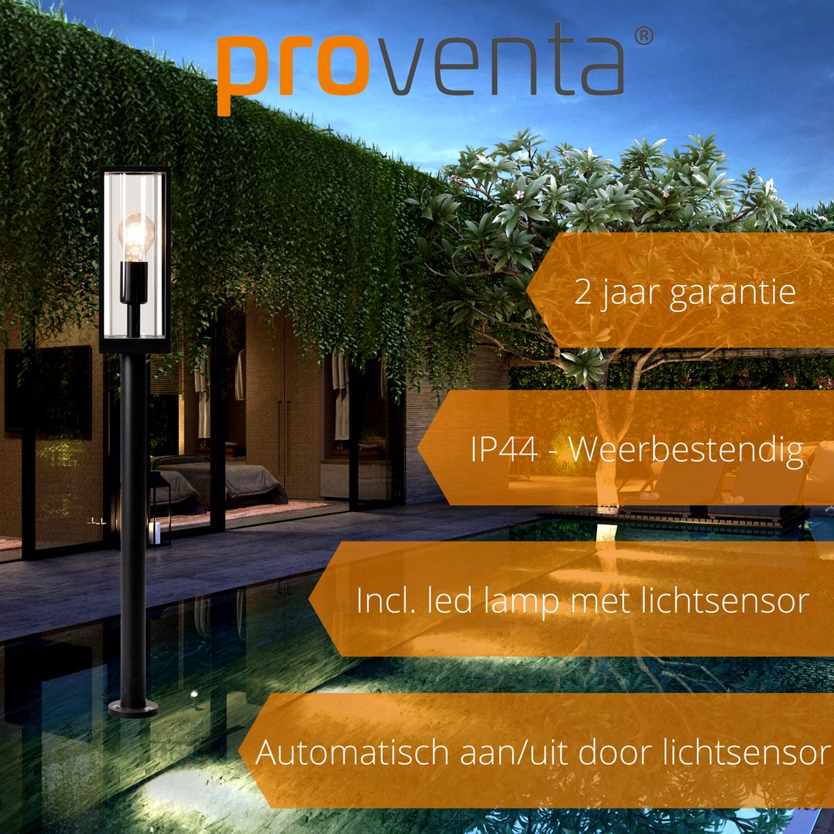 Proventa® Longlife Lantaarnpaal met sensor - Automatisch aan/uit ...