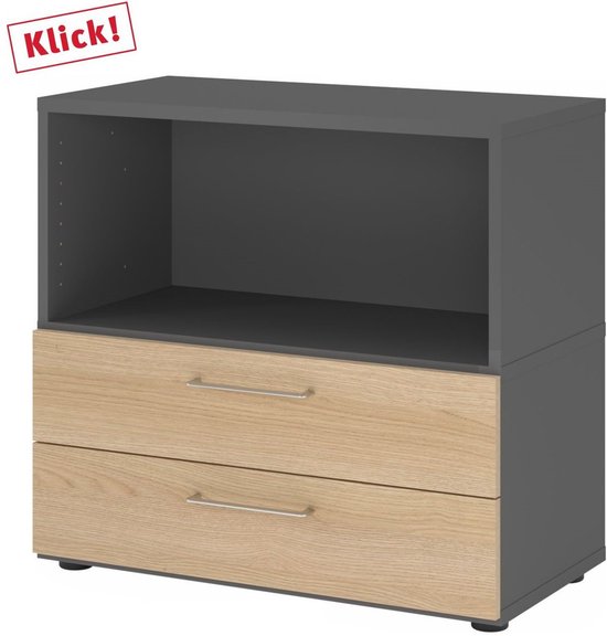 FlexWall | 2 OH | laden + kast | met verstelbare poten - Grafiet/Eiken | bol