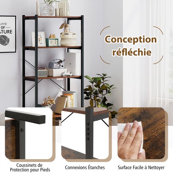 5-laags Boekenkast 161 cm – Vrijstaand Rek met Metalen Frame en Dubbele ...