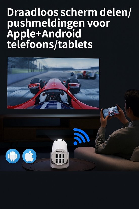 Mini Beamer 4K – Projector met WiFi 6 | 94 inch | 500 Lumen | Draagbaar ...