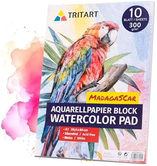Watercolour Paper Pad A1 300 g/m² - 10 Sheets for Painting and Drawing ...
