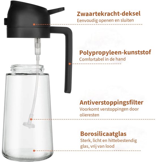Navazz Olijfolie sprayer - 2-in-1 spray- en schenkfunctie - Glas - Olie ...