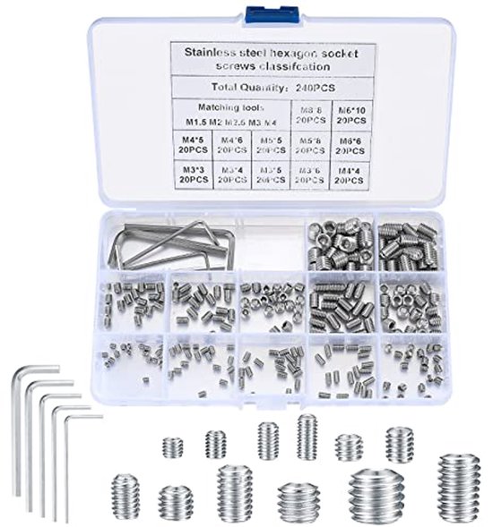 Stelschroeven assortiment - 240 stuks inbusschroeven en stifttappen ...