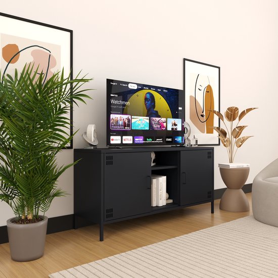 Furni24 Metalen TV meubel – Lowboard met 3 legplanken – 130,5 x 40 x 64 ...