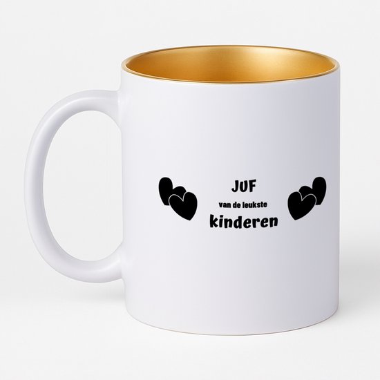 Hacebo® - juf van de leukste kinderen koffiebeker met goud kleurige ...