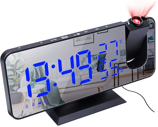 Digitale Projectie Wekker Radio met 4 Dimmer en 180° Draaibaar - 2 ...