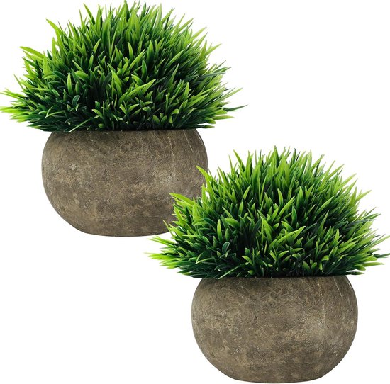 Orivio - Mini Nep Groene Gras Bosjes (2 Stuks) in Grijze Pot ...
