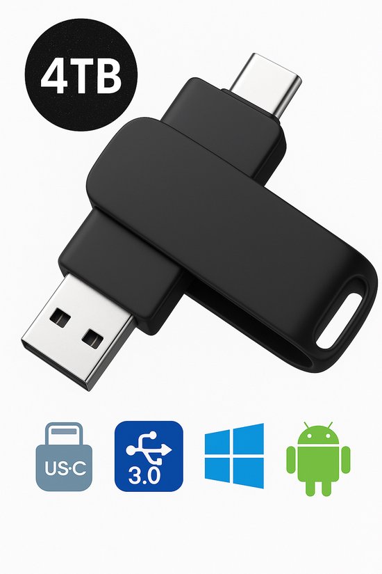 zwart 4TB usb flashdrive 2in 1 | USB-C Stick | externe oplag | Dual ...