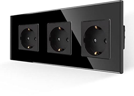 Drievoudig Stopcontact Zwart met Schuko Aansluiting - 16Amp Geaard ...