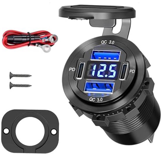 USB-stopcontact 4-in-1 auto oplader met QC3.0 en voltmeter | bol