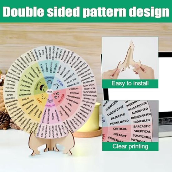 Feelings Wheel 20cm - Houten Emotiewiel met Stand - Rainbow Design | bol