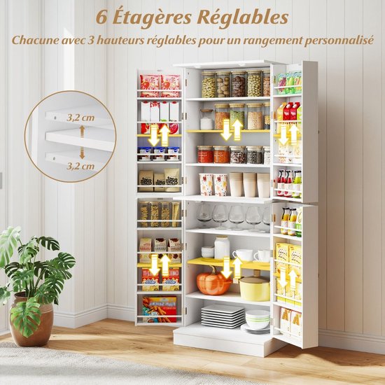 Buffet de cuisine avec 2 Armoires, 4 niveaux, 16 étagères de porte et 6 ...