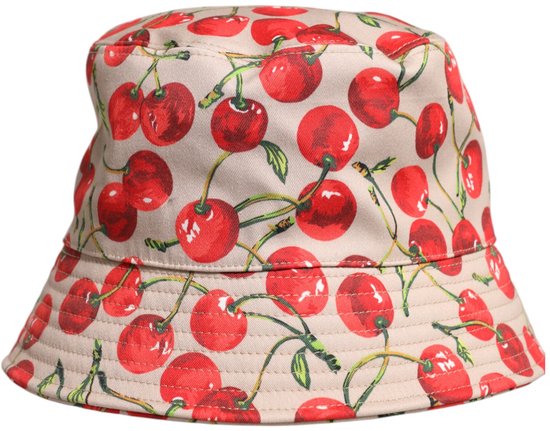 Cherry Print Bucket Hat - Beige Hats | bol